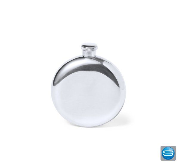 Flachmann im runden Design mit Logo