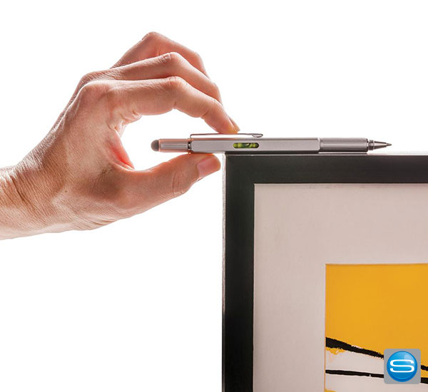 5 in1 Werkzeug Stift mit Logo bedrucken - Farbe: weiß